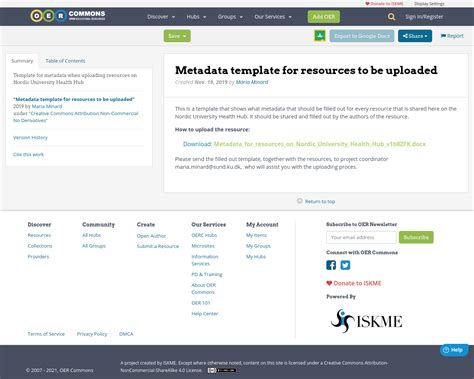 Metadata Template For Resources To Be Uploaded OER Commons