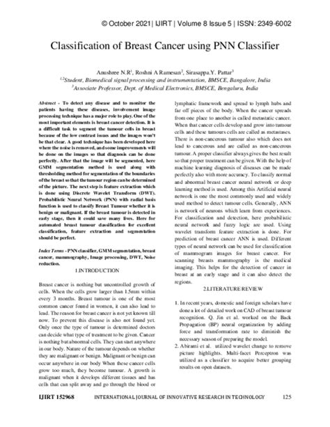 Pdf Classification Of Breast Cancer Using Pnn Classifier
