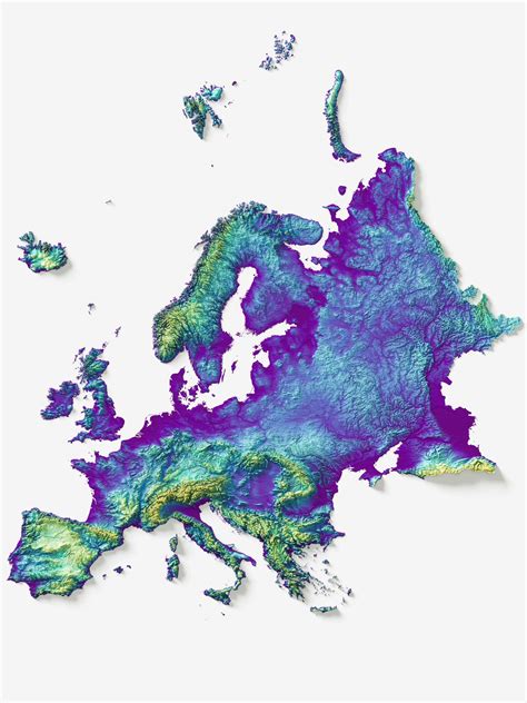 Europe Elevation Tint Viridis 2d Fine Art Printed Shaded Relief Map Vizcart