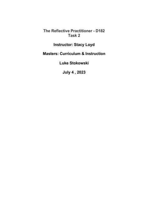 The Reflective Practitioner Task 2 Pdf Goal Mindset