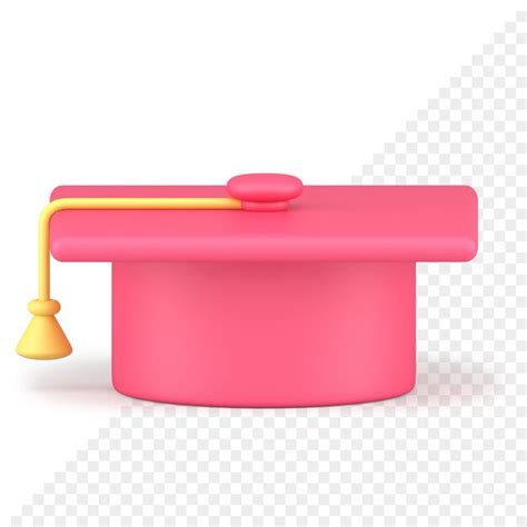 Gorra de graduación rosa con borla amarilla d ilustración realista isométrica sombrero