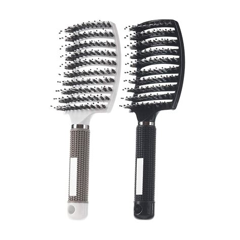 2 Pack Boar Bristle Hair Brush Curved And Vented Detangling Hair Brush