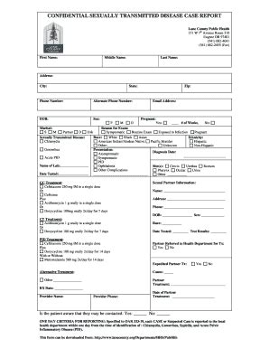 OR Confidential Sexually Transmitted Disease Case Report Lane County Fill And Sign