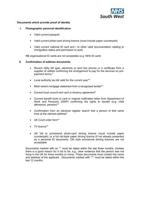 Documents Which Provide Proof Of Identity I Photographic Personal