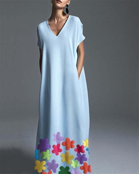 Bohemian Floral Printed V Neck Casual Shift Vocation Dresses P108655