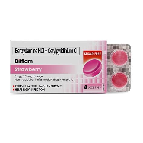 Difflam Benzydamine Hci Cetylpyridinium Cl 3mg 1 33 Mg 8 Lozenges Strawberry Watsons