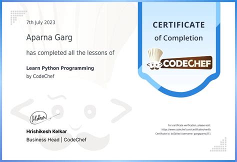 Codechef Certificate Aparna Garg Aparna Garg