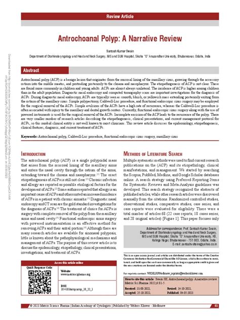 Antrochoanal Polyp A Narrative Review1 Pdf Diseases And Disorders