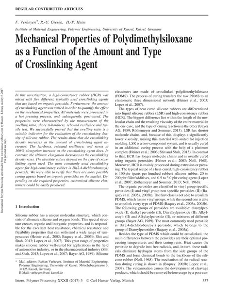 Pdf Influence Of Different Types And Amounts Of Crosslinking Agent On