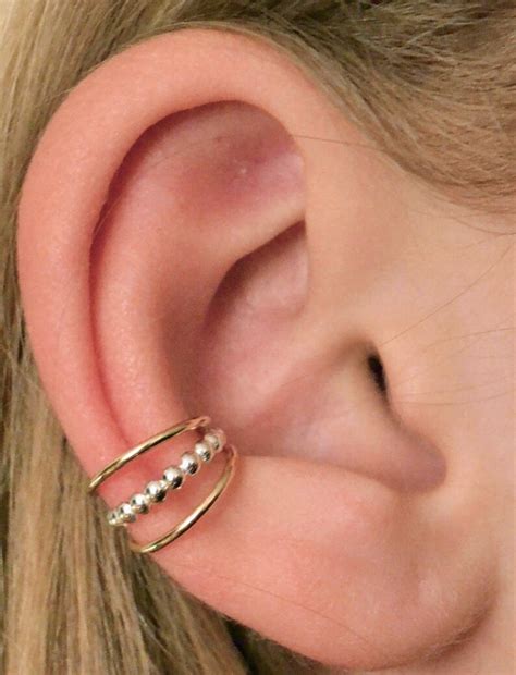 Triple With Bead Ear Cuff 14K Gold Filled And Sterling Etsy