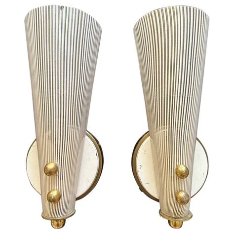 Pair Of Vintage Brass And Glass Wall Lights For Sale At 1stdibs