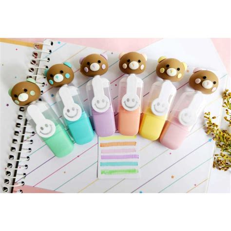 Kit Mini Marca Texto Ursinho Fofo 6 Cores Shopee Brasil