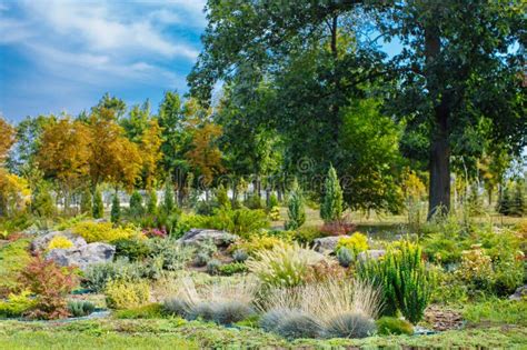 Beautiful Landscaping With Beautiful Plants And Flowers Stock Image