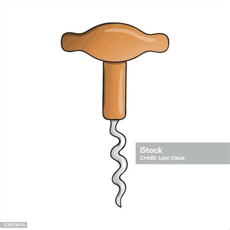 벡터 컬러 코르크 나사 흰색 배경에 격리 된 주방 도구 아이콘입니다 만화 스타일의 요리 장비입니다 벡터 일러스트레이션 개념에