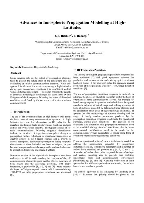 Pdf Advances In Ionospheric Propagation Modelling At High Latitudes