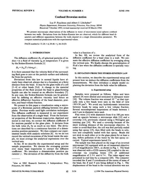 Confinedbrownian Motionphysreve 49 5158 Pdf