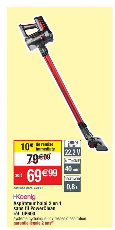 Promo Aspirateur Balai 2 En 1 Sans Fil PowerClean Hkoenig Chez Migros