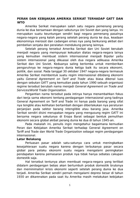 Peran Dan Kebijakan Amerika Serikat Terhadap Gatt Dan Wto Peran Dan