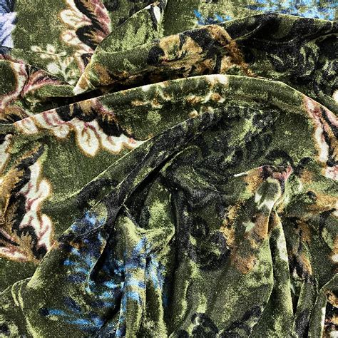 Tissu velours imprimé paisley vert Tissus en Ligne