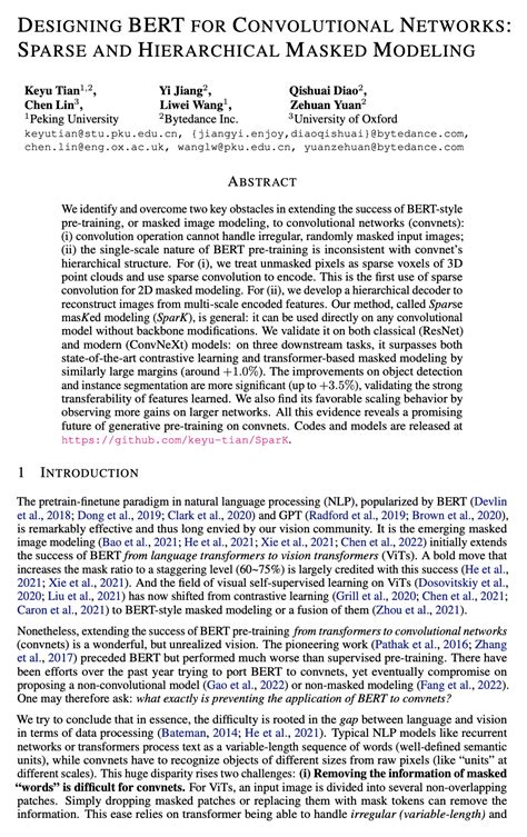 清华大学 卷积网络的bert预训练方法设计：稀疏和分层掩码建模 智源社区