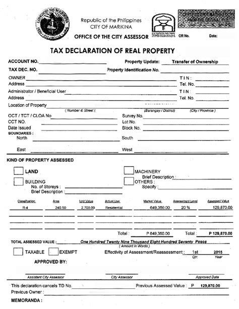 Tax Declaration Sample Land Improvement The Real Estate Group Philippines 2 Ng Certified True