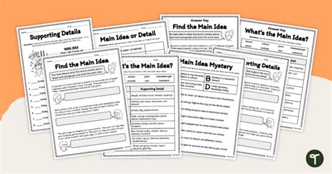 Main Idea And Details Worksheets Teach Starter