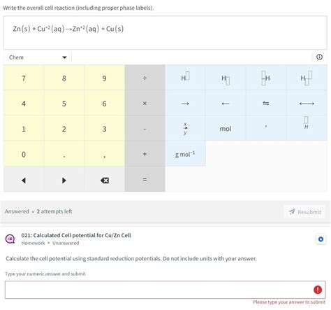 Solved Write The Overall Cell Reaction Including Proper