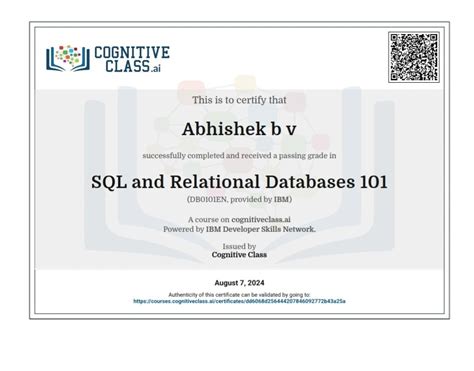 completed sql and relational databases course abhishek b v posted on