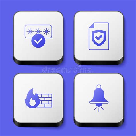 Set Password Protection Contract With Shield Firewall Security Wall And Ringing Alarm Bell