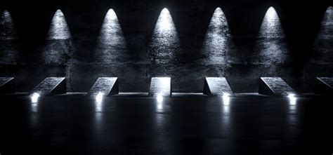 어두운 빈 과학 Fi 미래의 현대 외계인의 우주선 복도 터널 그런 지 콘크리트 재료와 화이트 Led 조명 반사 배경 개념 3d 렌더링 0명에 대한 스톡 사진 및 기타 이미지