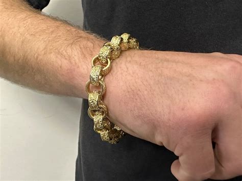 Huge Heavy 9ct Gold On Silver 13mm Mens Belcher Bracelet All Etsy Uk