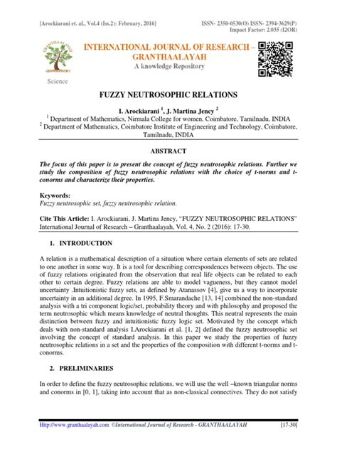 Fuzzy Neutrosophic Relations Pdf Fuzzy Logic Theorem
