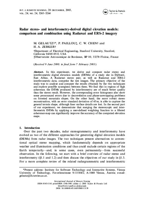 Pdf Radar Stereo And Interferometry Derived Digital Elevation Models Comparison And