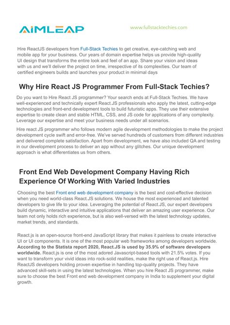 ppt hire reactjs developers docx powerpoint presentation free