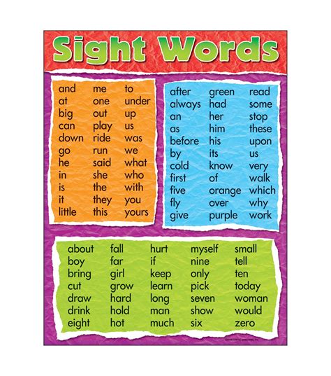 Sight Words Learning Chart 17x22 6pk Learning Sight Words Sight