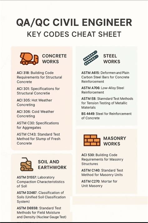 Qaqc Cheat Sheet Construction Codes And Standards Ubaid Ul Rehman