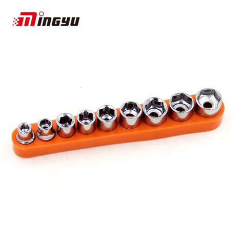 9PCS Hex Socket Set Hexagon Drive Sockets Adapter Conversion Square 1 4 6 35mm Convert Hex