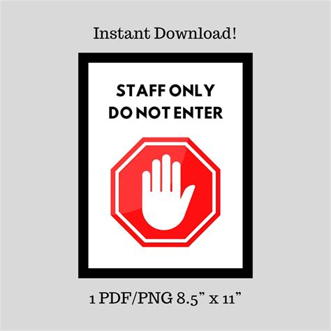 Printable Staff Only Sign Do Not Enter Sign Letter Size Instant