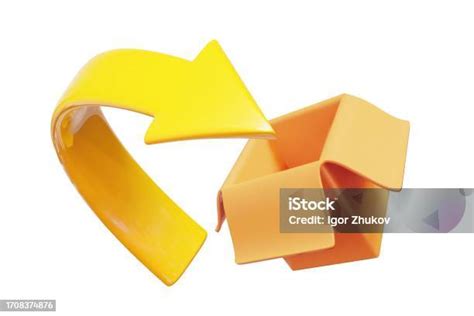 종이 재활용을 나타내는 화살표가 있는 3d 판지 상자입니다 만화 스타일 스톡 벡터 그림입니다 노랑에 대한 스톡 벡터 아트 및 기타 이미지 Istock