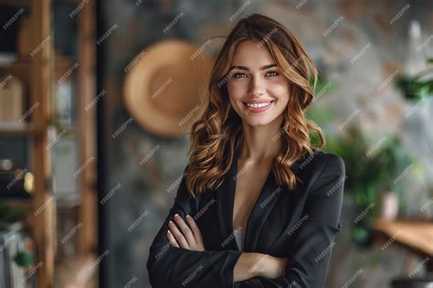 Arms Crossed A Stunning Woman Wearing A Business Suit Generative Ai