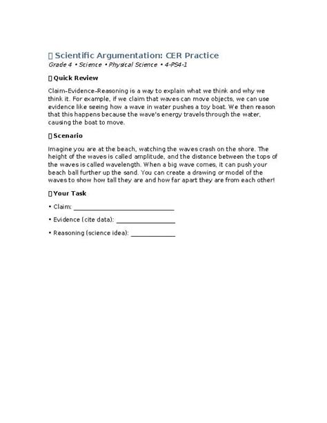 Scientific Argumentation Cer Practice For Science Waves Tpt