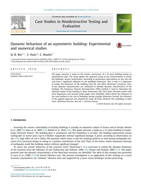 Pdf Dynamic Behaviour Of An Asymmetric Building Experimental And