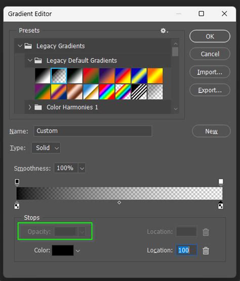 Solved Re Missing Opacity Option In Gradient Editor Adobe Support Community 13877483