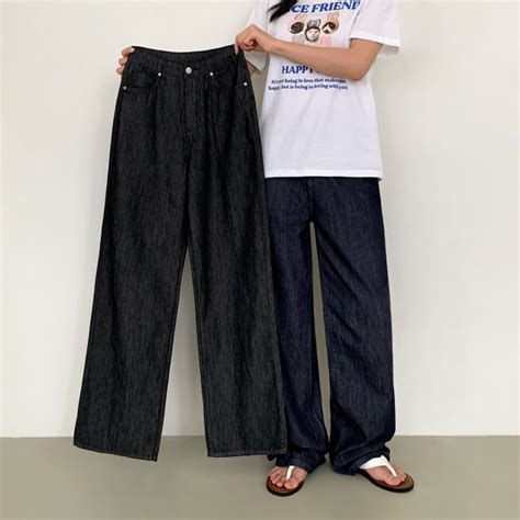 조이조이 쿨링원단🧊물빠짐x3단기장 하이앤 논페이드 생지 하이웨스트 여름 청바지 와이드 데님 팬츠