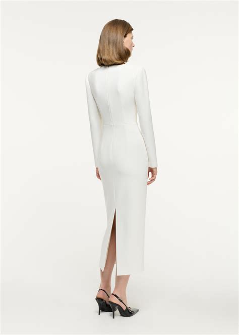 Long Sleeve Buckle Crepe Midi Dress In Cream Roland Mouret