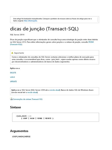 Outros Joins Dicas De Junção Transact Sql Pdf