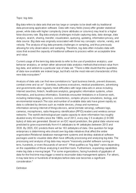 Big Data Big Data Refers To Data Sets That Are Too Large Or Complex To Be Dealt With Topic