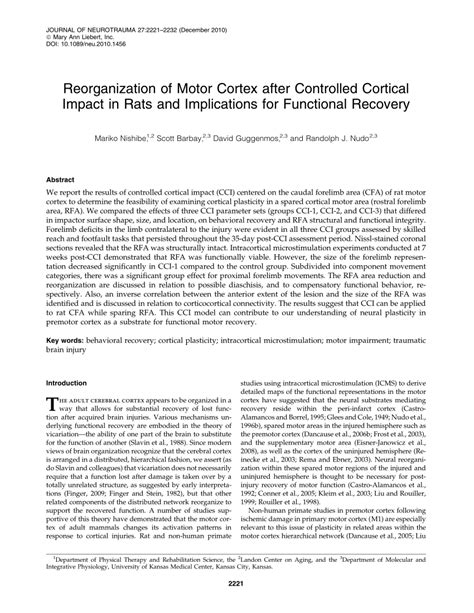 Pdf Reorganization Of Motor Cortex After Controlled Cortical Impact In Rats And Implications