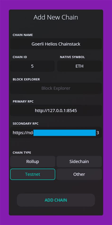 how to set up helios rpc client with metamask chainstack