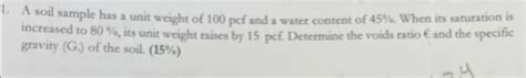 Solved A Soil Sample Has A Unit Weight Of 100 ﻿pcf And A